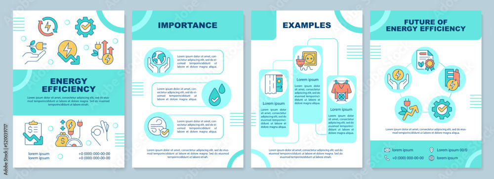 Energy efficiency turquoise brochure template. Leaflet design with ...