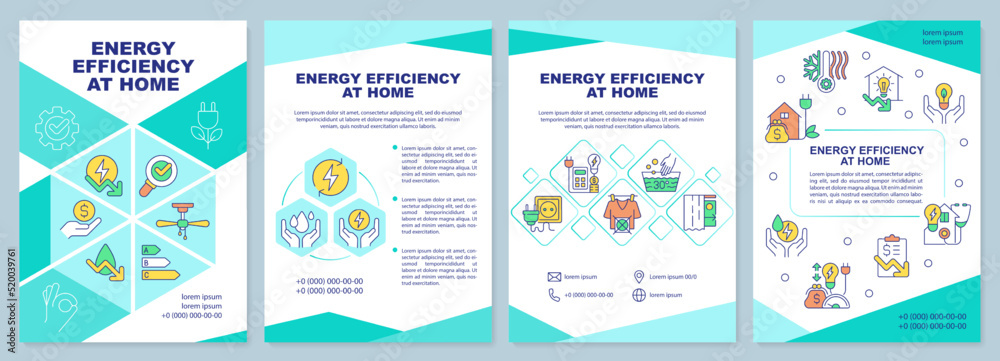 Energy efficiency at home brochure template. Leaflet design with linear ...