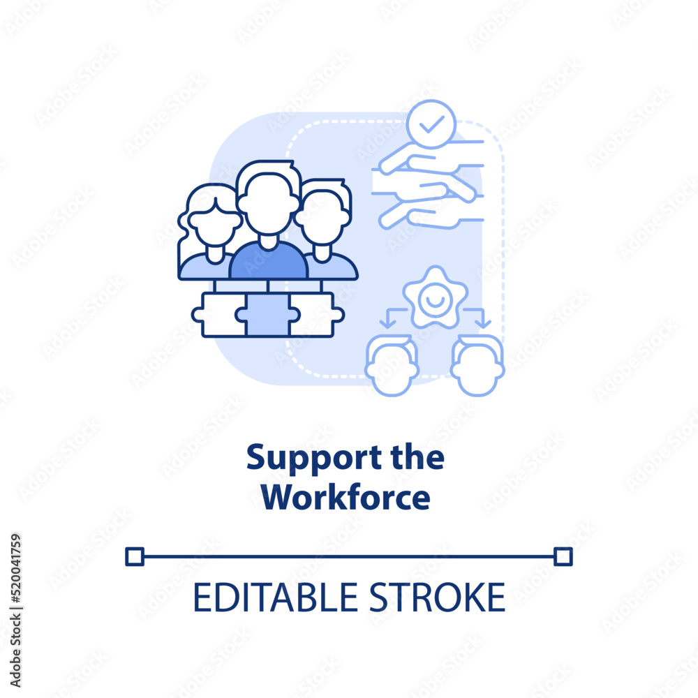 Support workforce light blue concept icon. Addressing covid impact on ...