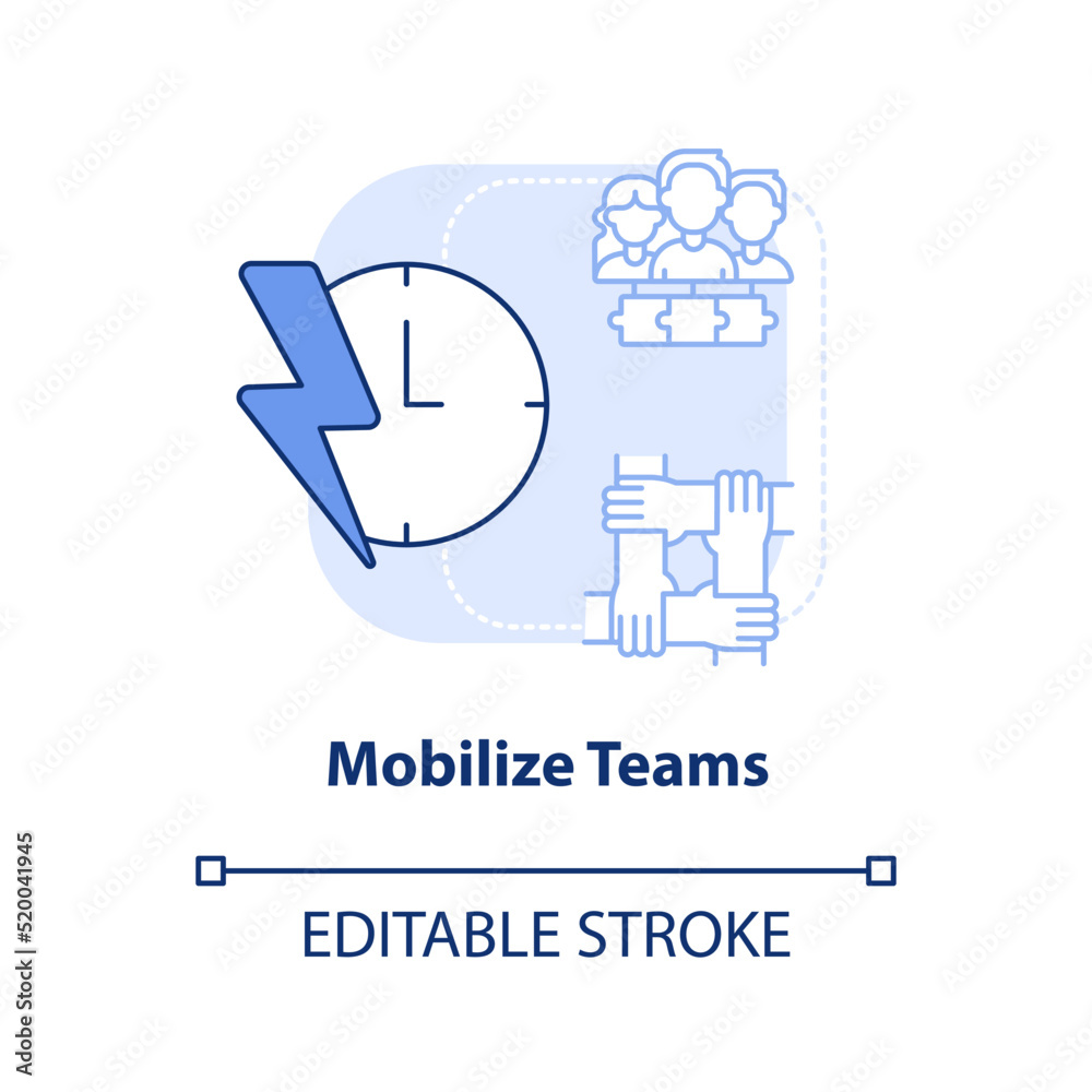 Mobilize teams light blue concept icon. Productive cooperation. Supply ...