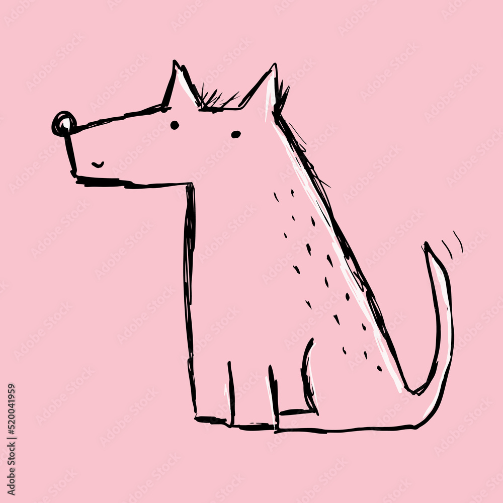 Simple Abstract Vector Illustration with Dreamy Hand Drawn Dog on a ...