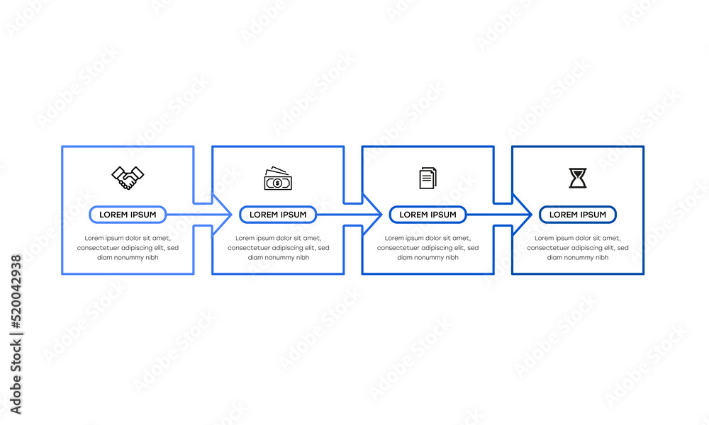 Four numbered steps placed in horizontal row. Concept of 4 stages of ...