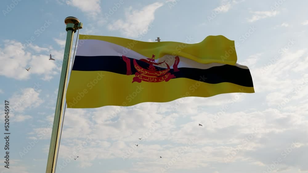 3840x2160 30 Fps. Brunei flag waving in beautiful sky. 4K Video, 3d ...
