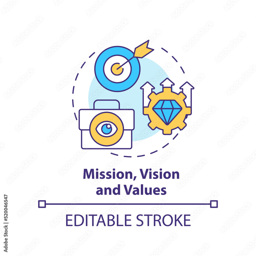 Mission, vision and values concept icon. Factor that affect workplace ...