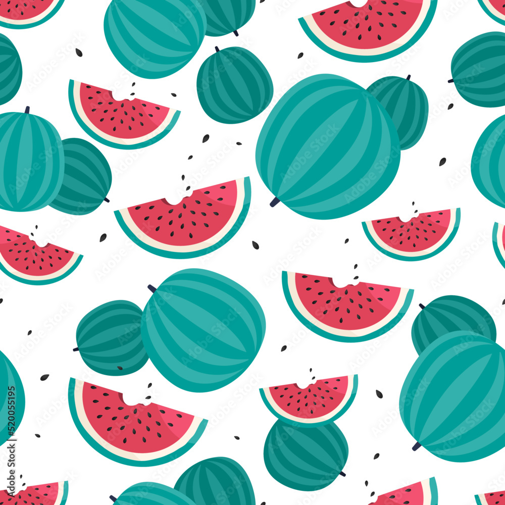 Seamless pattern with pink watermelons and watermelon slices. Hand ...