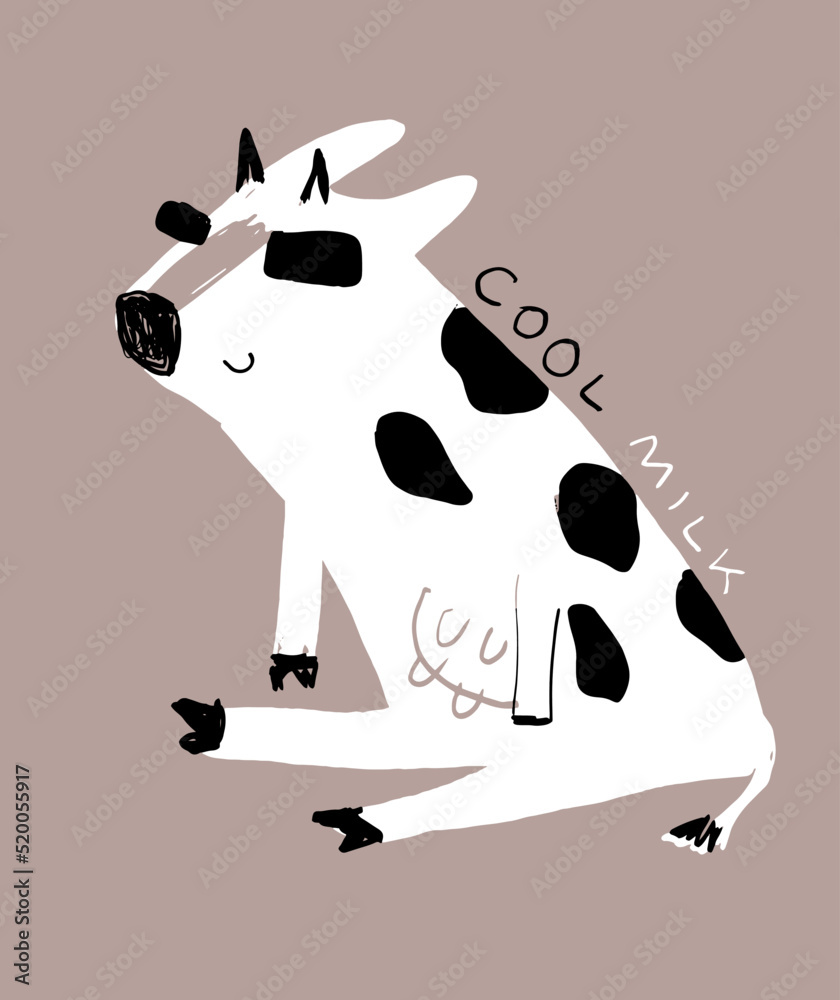 Funny Vector Illustration with Cool Whit Cow Wearing Black Glasses.Hand ...