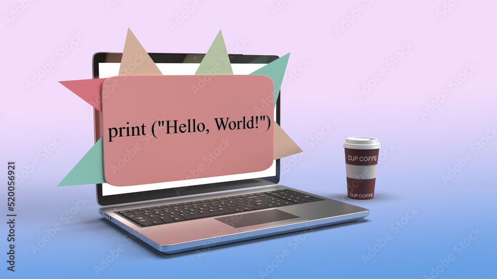 3d Render Hello World In Python Coding Illustration Of Programming Language Print Hello World