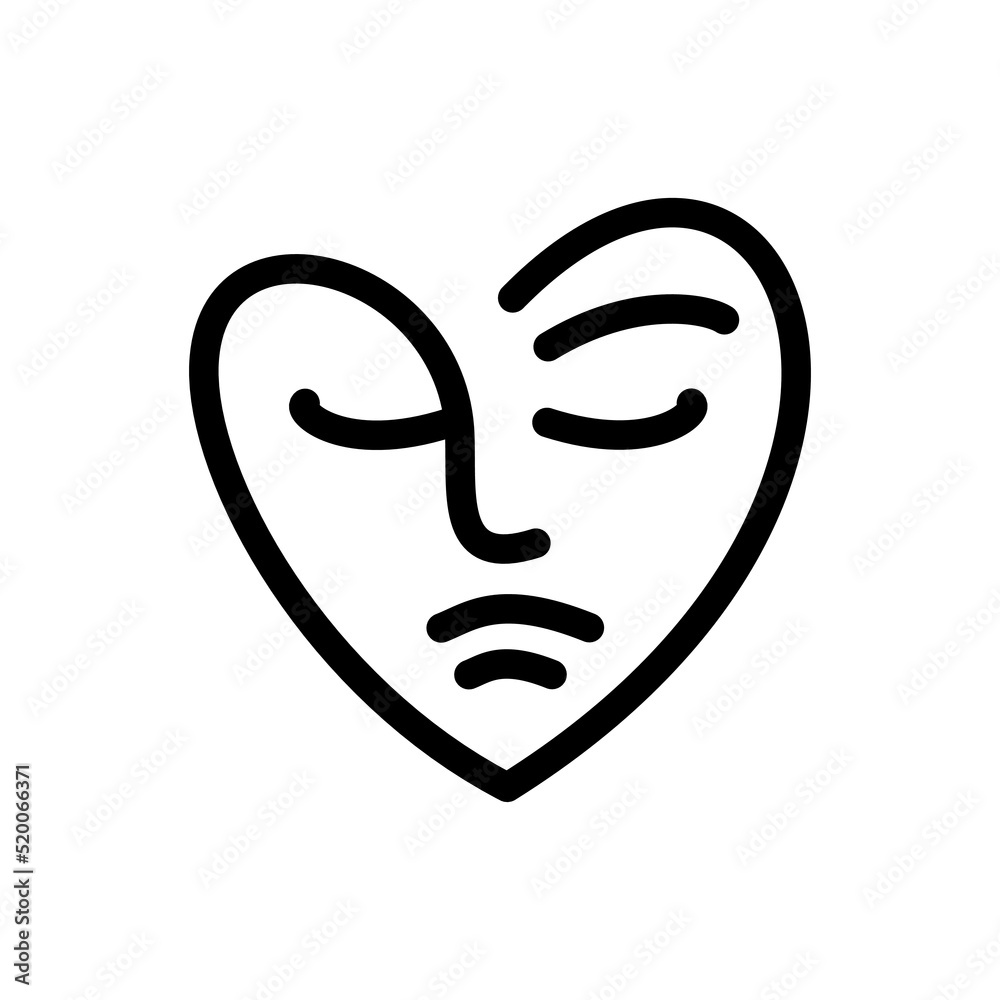 Heart art logo. Sad face icon. Emotion of sadness minimalism. Stock ...