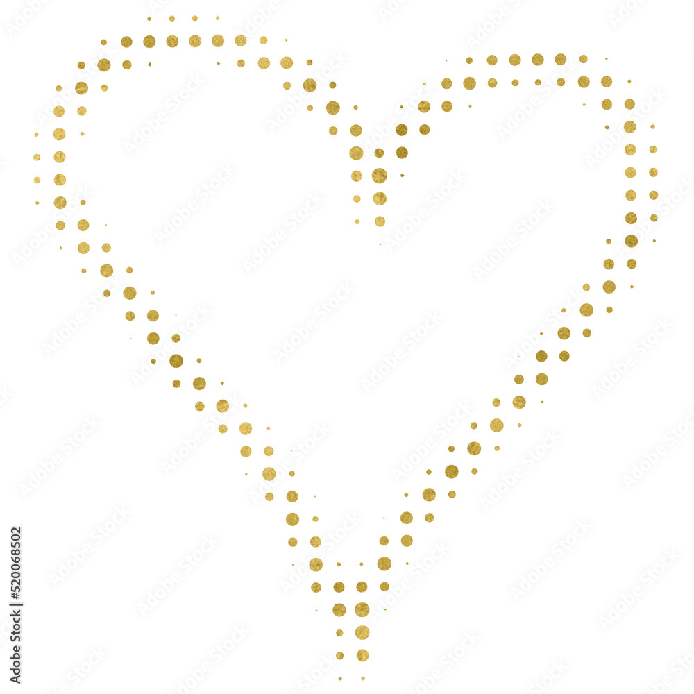 Golden outline heart shape with retro halftone effect, gold dotted ...
