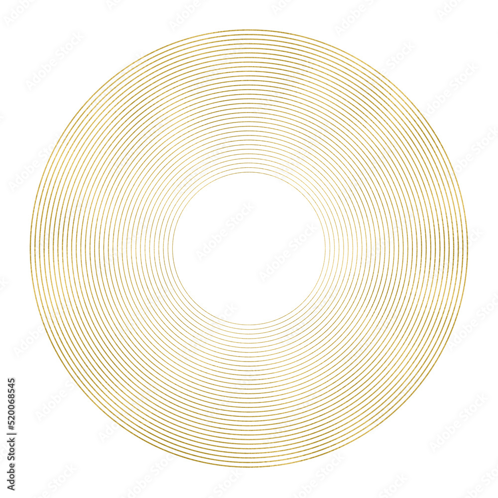 Golden expanding circle with optical illusion effect, radiating thin ...
