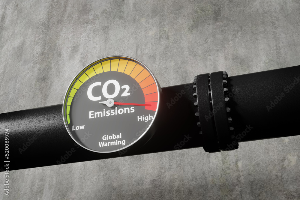 Pipeline gauge showing CO2 emissions at the highest level. Illustration ...