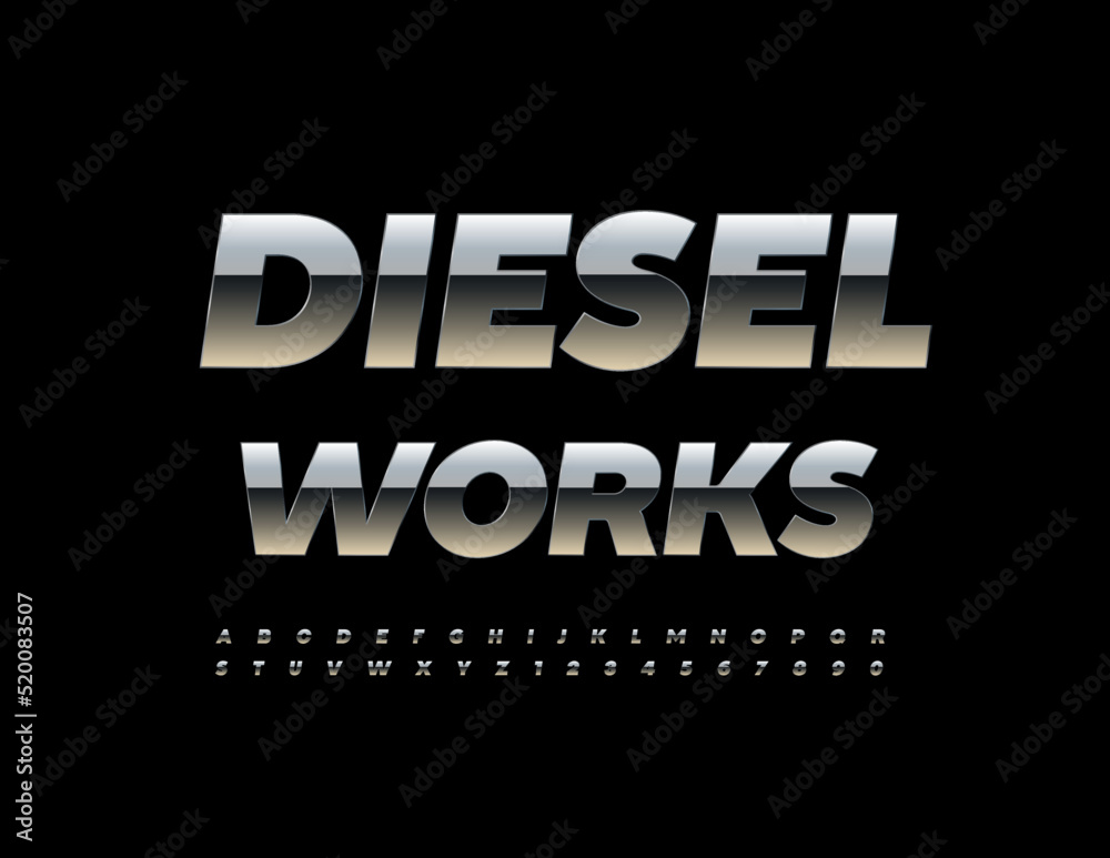 Vector industrial sign Diesel Works with glossy metallic Font. Modern ...