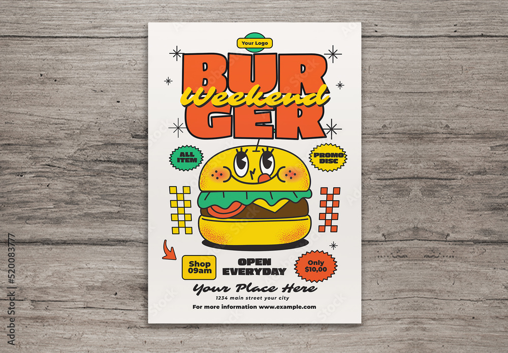 Burger Weekend Flyer plantilla de Stock | Adobe Stock