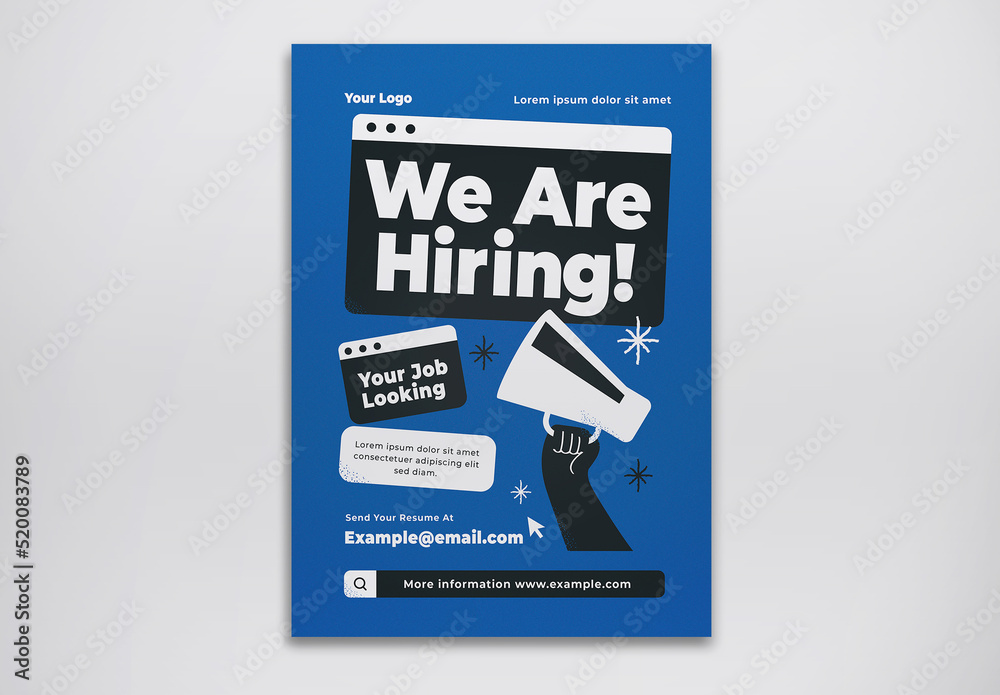 Blue We Are Hiring Flyer Stock Template | Adobe Stock