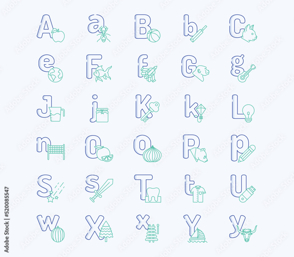 Alphabet letters outline coloured icon set Stock Vector | Adobe Stock