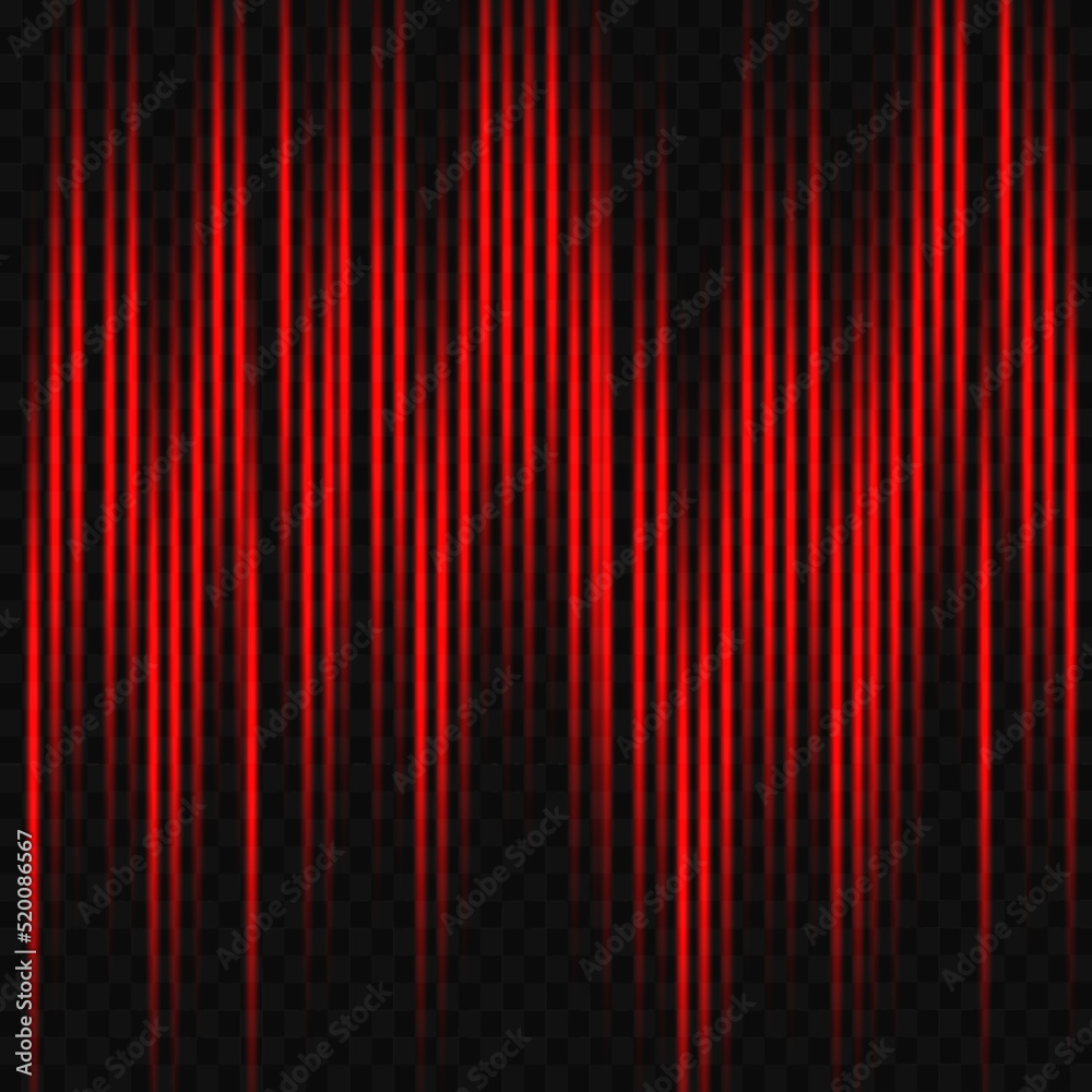 Red neon flash, laser vertical beams, bright light beams with glitter ...