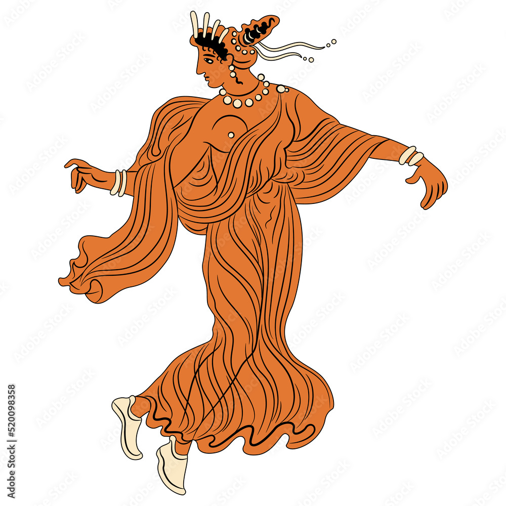 Vetor de Ancient Greek woman or goddess dancing or flying. Vase ...