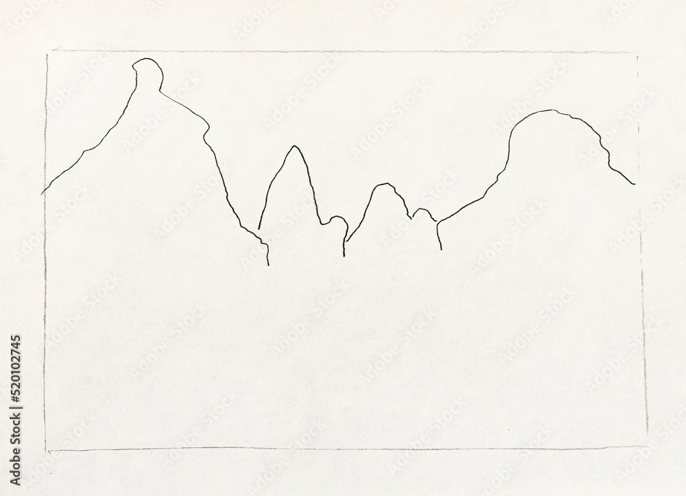 outline sketch of karst peaks in Yangshuo County China in hand-drawn ...