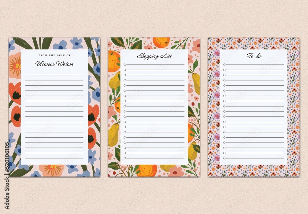 Chic Floral Notepad Collection Layout Stock Template | Adobe Stock