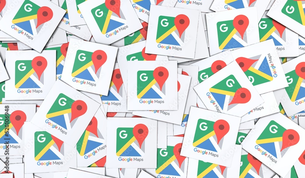 google maps, social media 3d Logo Visual Scene Stock Photo | Adobe Stock