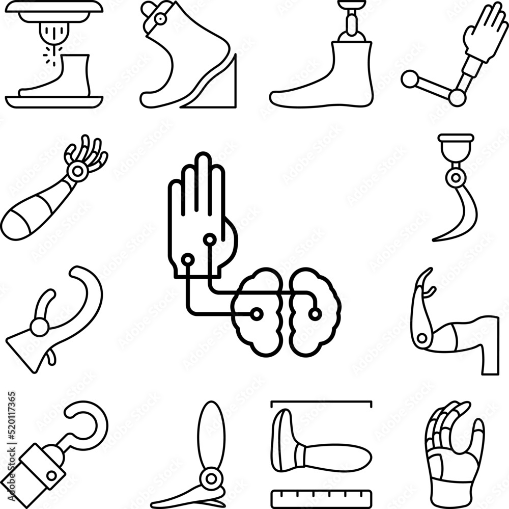 Prosthetic, arms, brain, nerves icon in a collection with other items ...