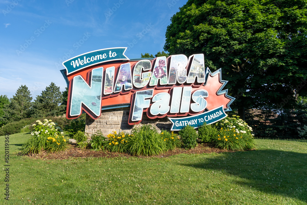 Niagara Falls, Ontario, Canada - June 26, 2022: The welcome signage is ...