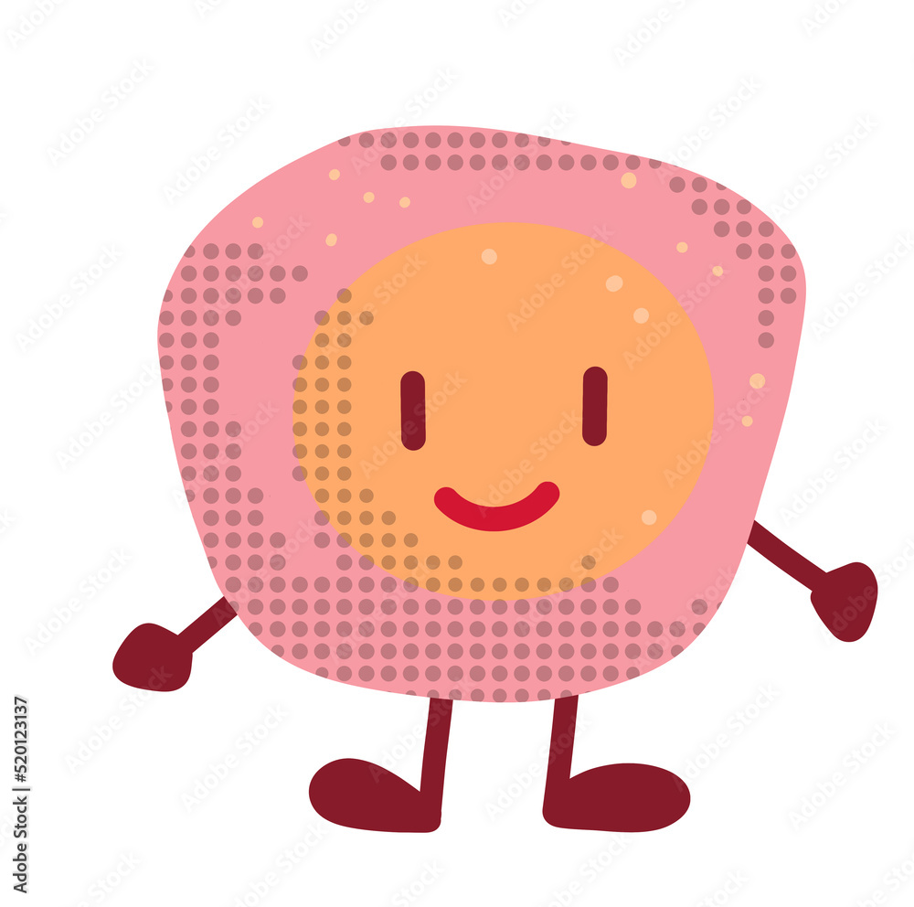Blob pink egg cartoon character with expression facial smile happy ...