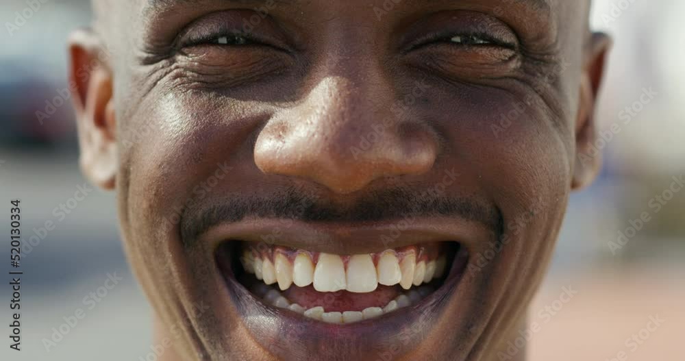 Closeup portrait of happy, excited and friendly black man face smiling ...