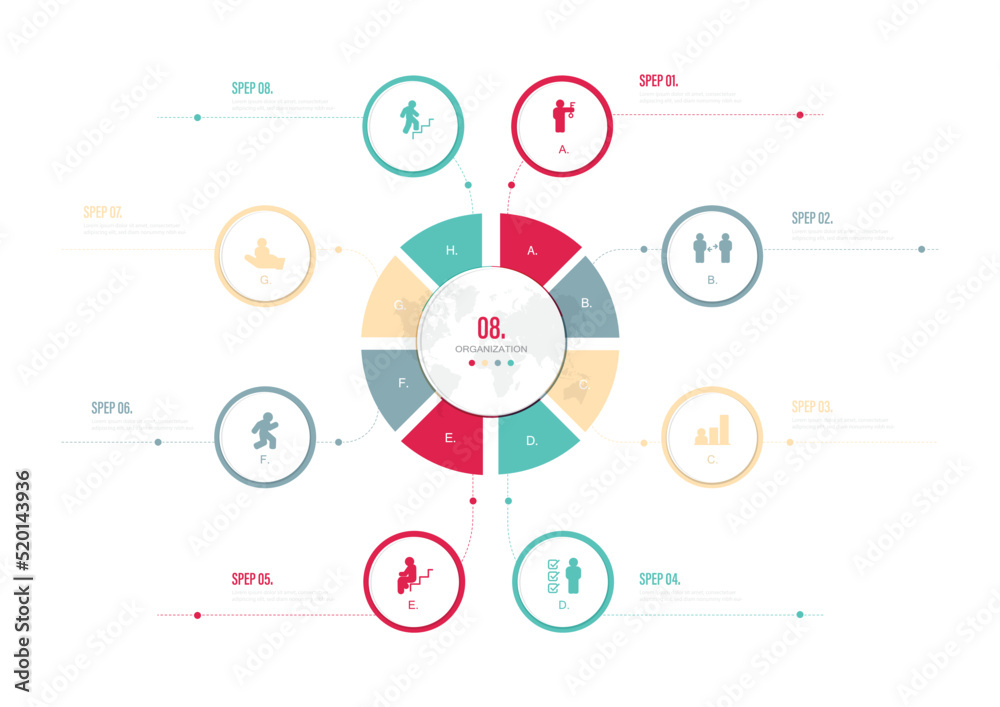 : Vector infographic circle template with 8 steps, parts, options, sectors, stages. Can be used ...