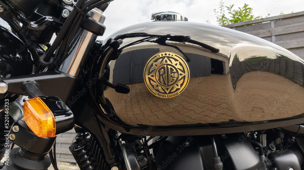 Royal Enfield black gold fuel tank logo sign on motorcycle 120 th ...