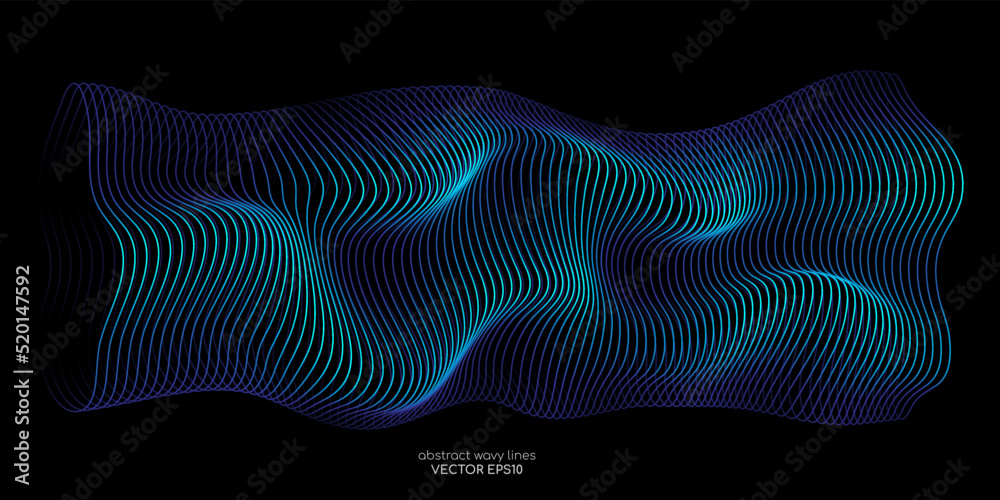 Vetor de 3D Vector wave lines pattern smooth curve flowing dynamic blue ...