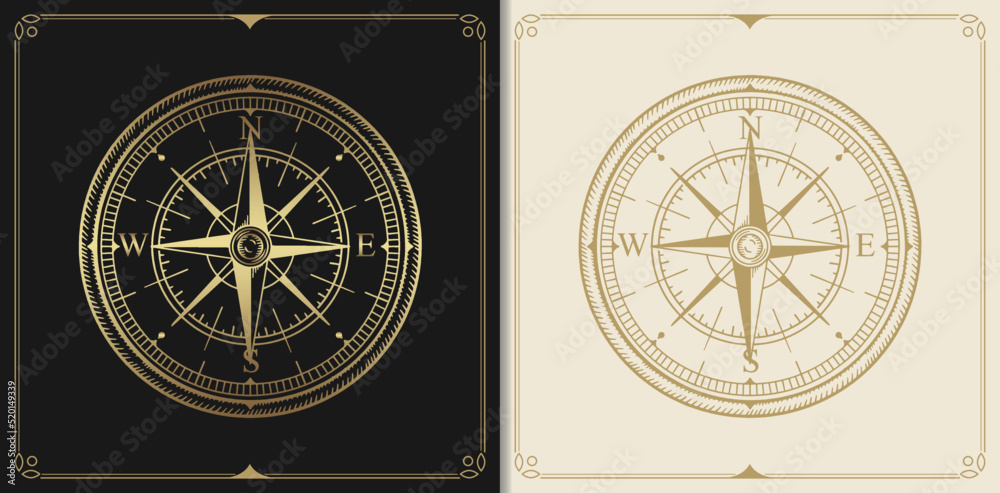 Golden vintage compass Stock Vector | Adobe Stock