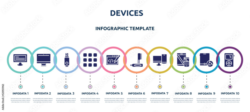 devices concept infographic design template. included monitor with text ...