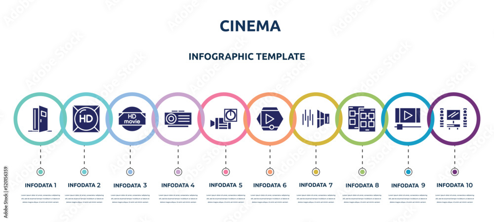 cinema concept infographic design template. included doorway, hd, hd ...
