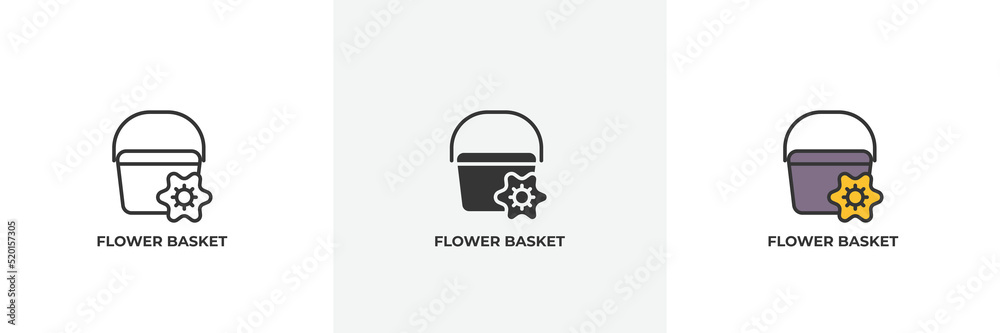 flower basket icon. Line, solid and filled outline colorful version ...