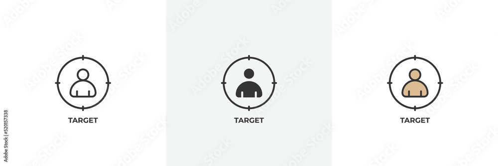 target icon. Line, solid and filled outline colorful version, outline ...