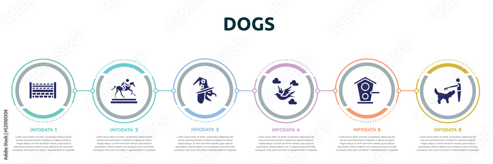 dogs concept infographic design template. included fence for horses ...