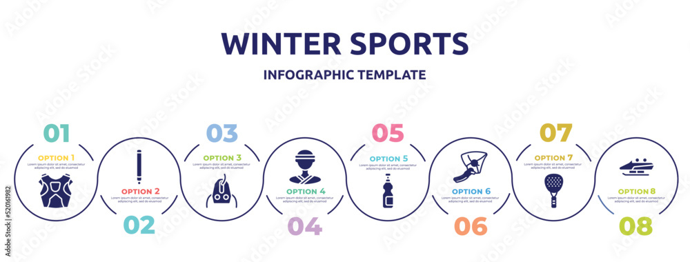 winter sports concept infographic design template. included protector ...