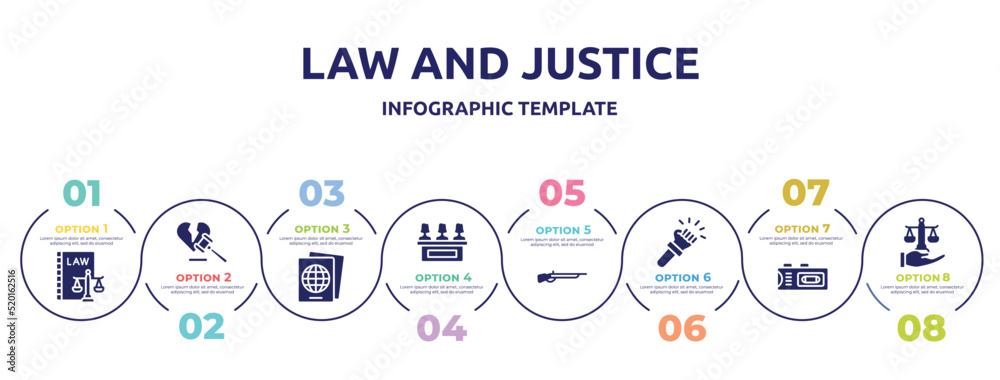 law and justice concept infographic design template. included labour ...