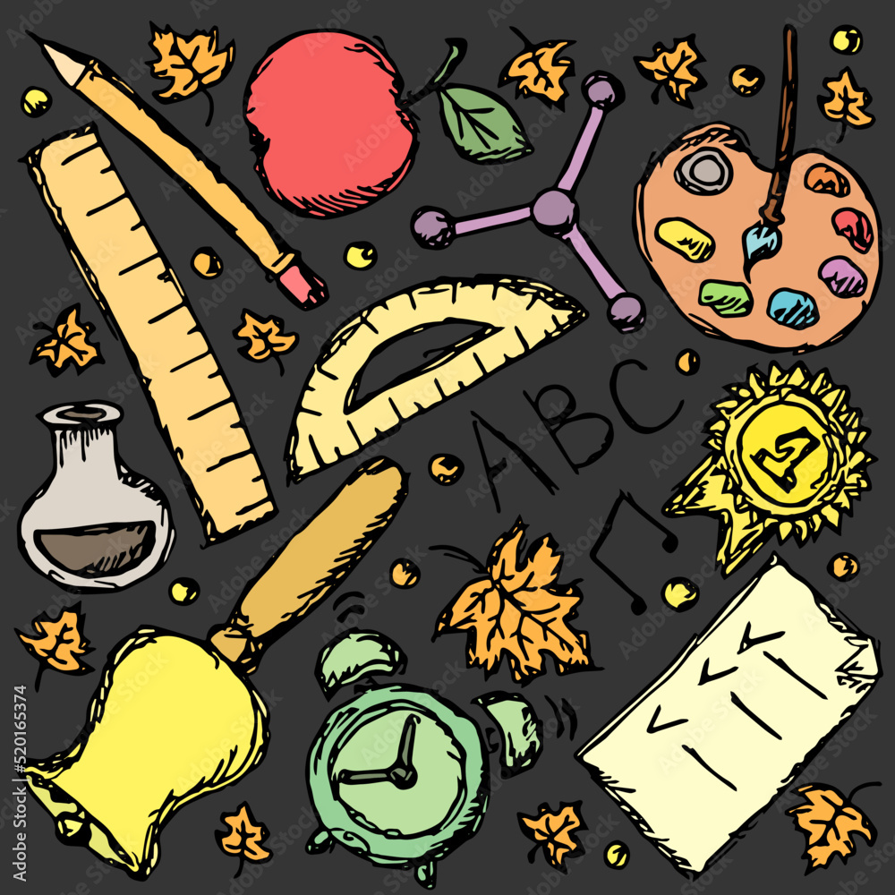 School icons. Back to school. Doodle school background. school vector ...