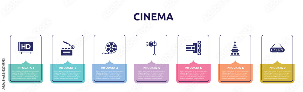 cinema concept infographic design template. included hd, movie clapper ...