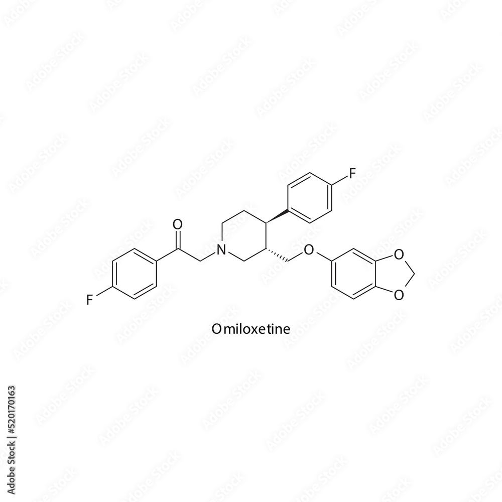Omiloxetine molecule flat skeletal structure, SSRI - Selective ...