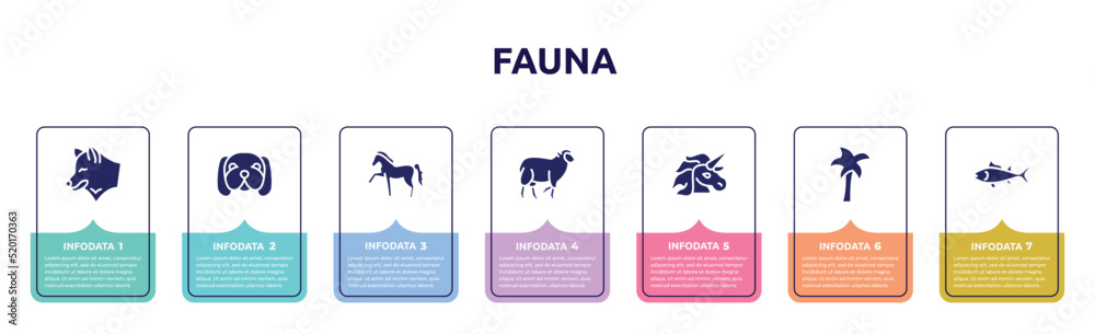 fauna concept infographic design template. included wolf head, dog with ...