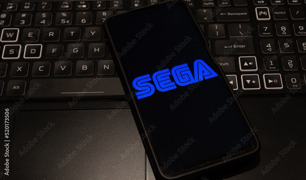 sega logo on mobile phone , background is a keyboard July 30 2022 foto ...