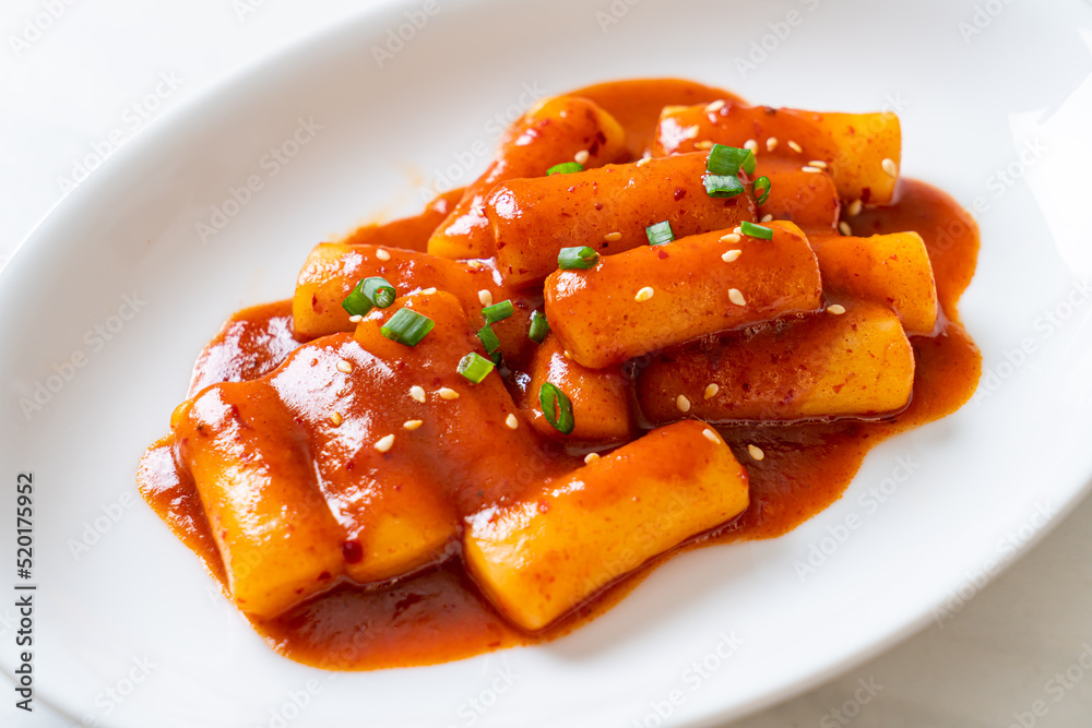 Korean rice cake stick in spicy sauce - Tteokbokki Stock Photo | Adobe ...