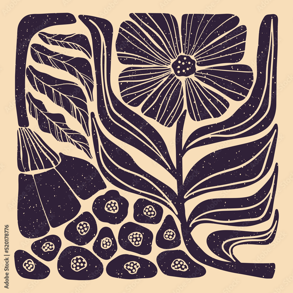 Tropical leaves and flowers. Colorful cute screen printing effect ...