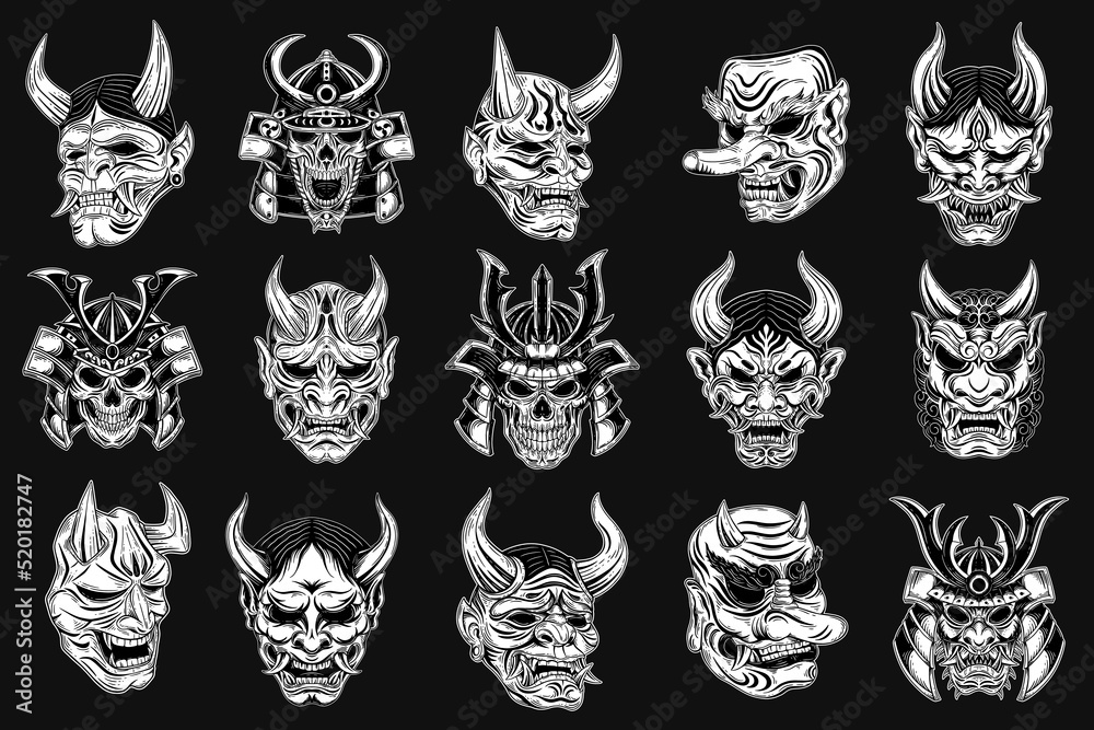 Set Mega Bundle Dark Art Japanese Oni Mask and Death Warrior Skull ...