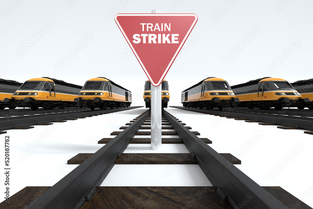 Railway tracks with Train Strike sign, transport disruption concept on ...
