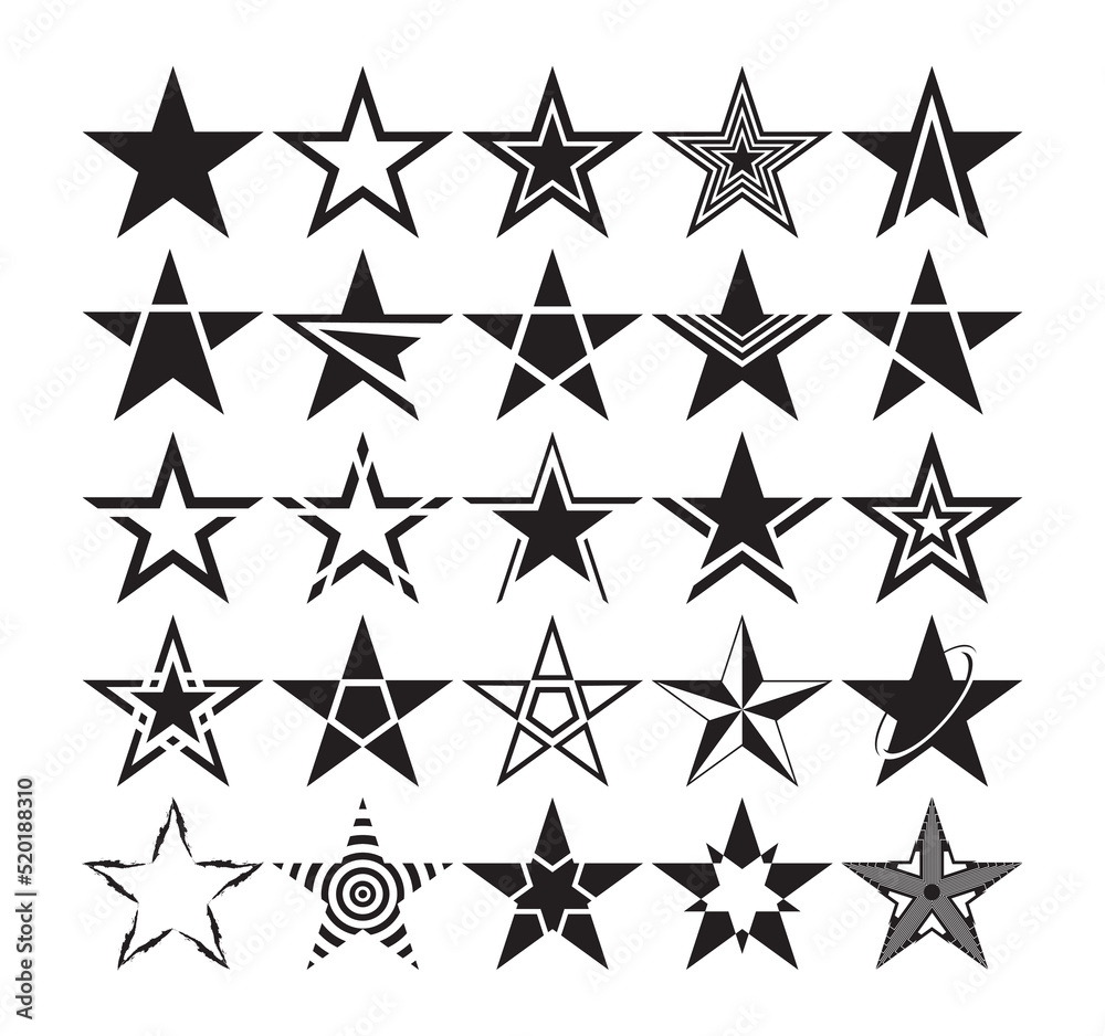 Set of star shape silhouettes. Different black star clipart drawings ...