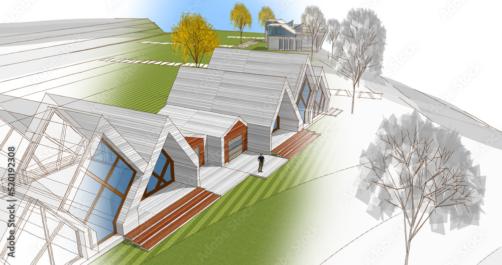 abstract modern house 3d rendering Stock Illustration | Adobe Stock